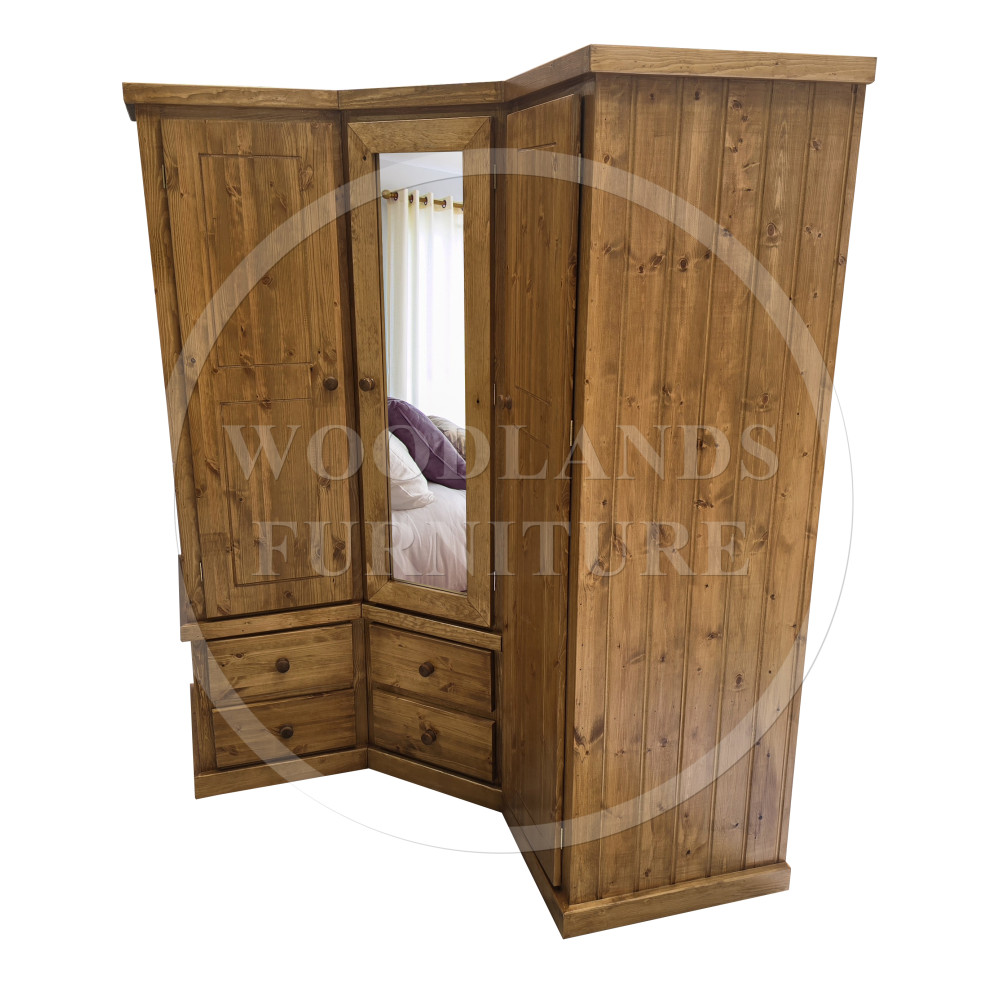 CORNER PINE SHELVED WARDROBE IN LIGHT OAK POLISHED